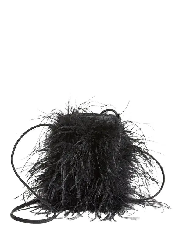YVES SALOMON Leather Cross-body Bag With Ostrich Feathers - Black