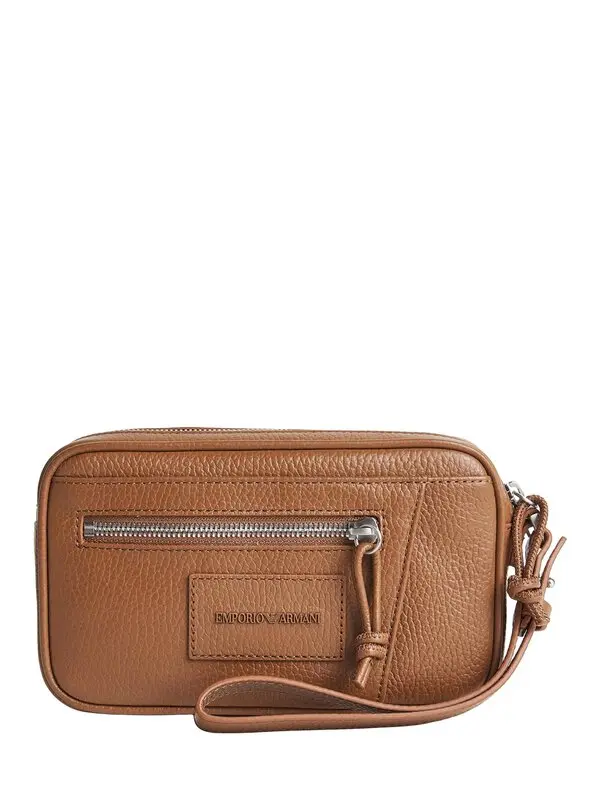 Emporio Armani Leather Eagle Wash Bag - Brown