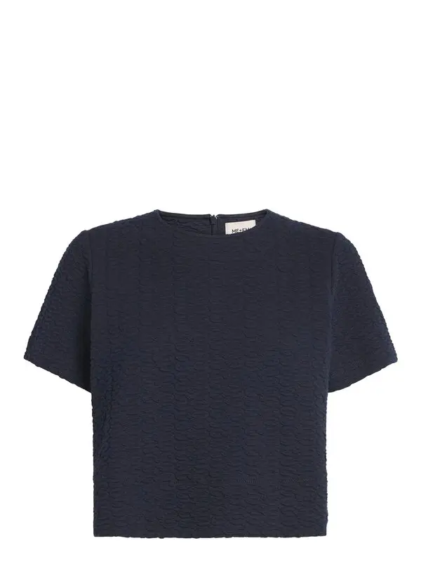 ME+EM Cotton-blend Jacquard T-shirt - Navy