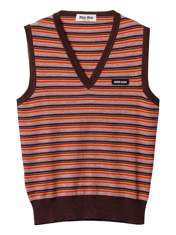Miu Miu Wool Stripe Sweater Vest - Orange