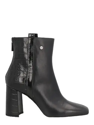 POLLINI Leather Ankle Boots With Crocodile Print - Black