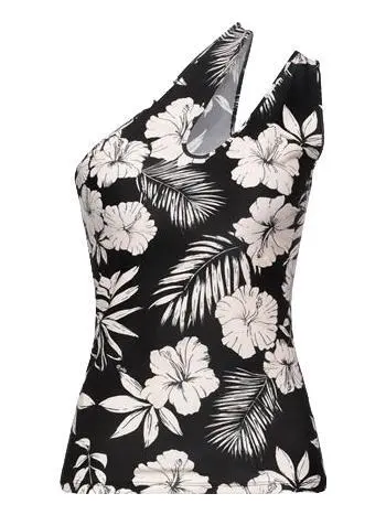 Pinko One-shoulder Floral-print Top - Black