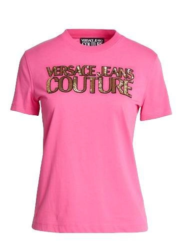 Versace Cotton T-shirt With Sequin Logo - Pink