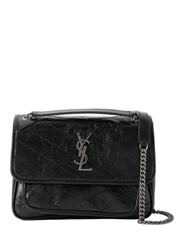Saint Laurent Niki Baby Quilted Crinkled-leather Shoulder Bag - Black