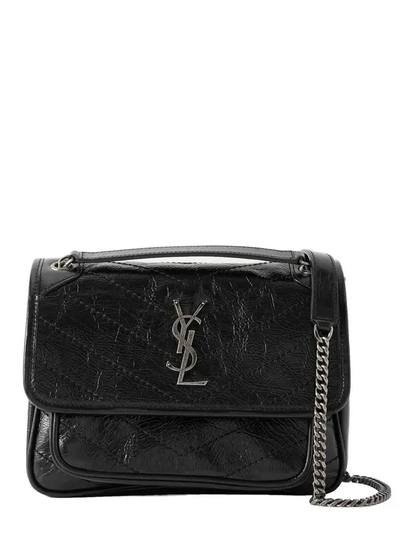 Saint Laurent Niki Baby Quilted Crinkled-leather Shoulder Bag - Black