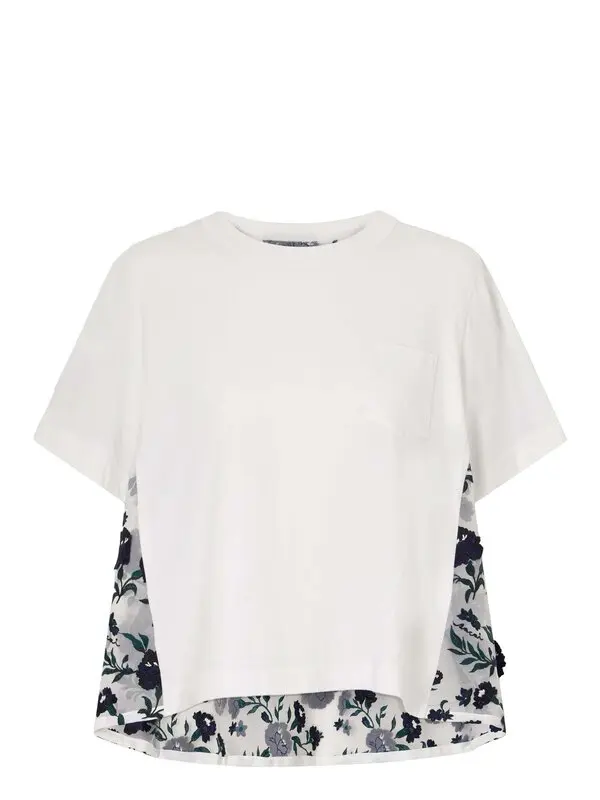 Sacai Embroidered Appliquéd Cotton-jersey And Mesh T-shirt - White
