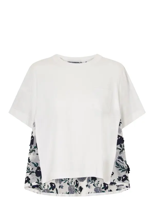 Sacai Cotton-jersey And Mesh T-shirt With Embroidery - White