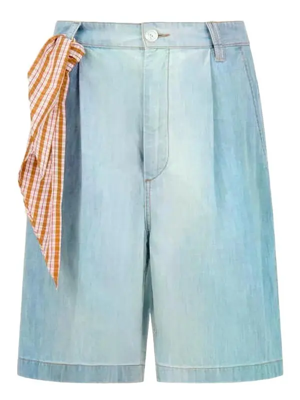Marni Pleated Check-pattern Scarf Detail Shorts - Blue