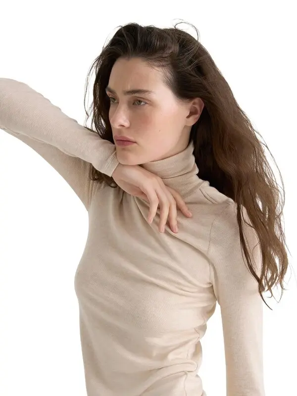 ATM Anthony Thomas Melillo Modal Rib Turtleneck Top - Heathered Soft Wheat