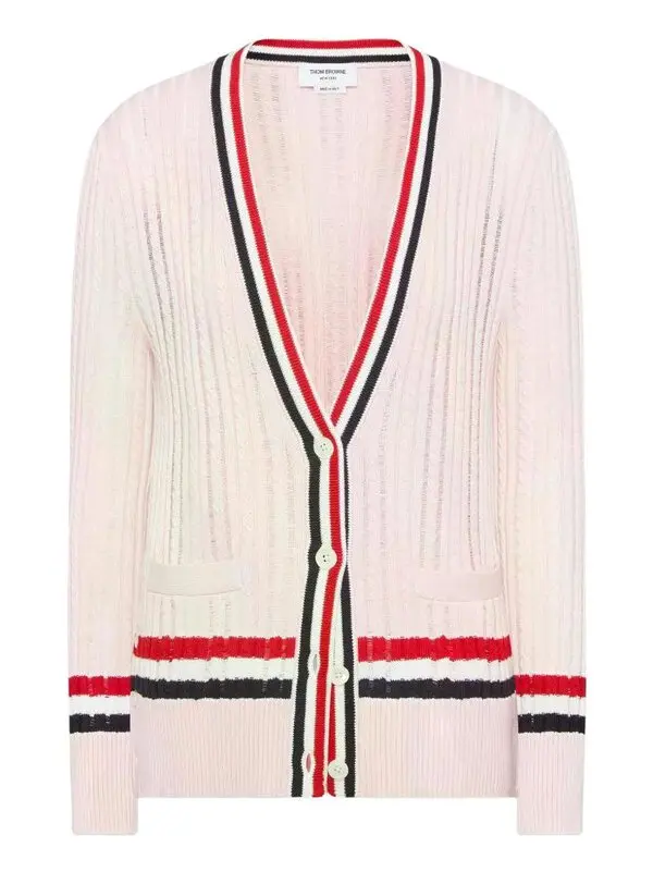 Thom Browne Stripe-ladder Cable Cardigan - Pink
