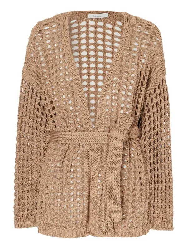 Max Mara Belted Open-knit Cotton Cardigan - Brown