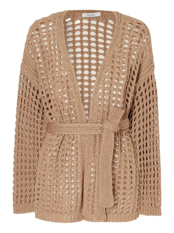 Max Mara Belted Open-knit Cotton Cardigan - Brown