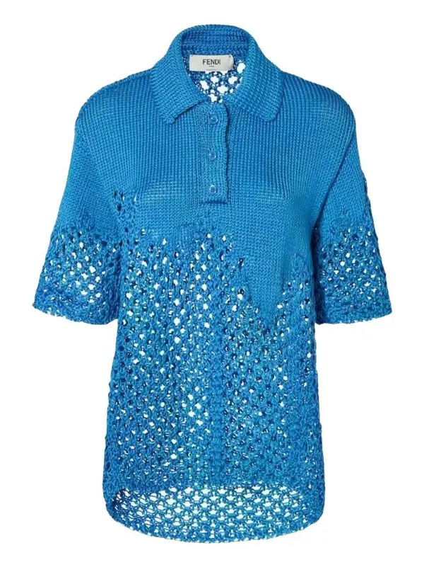 Fendi Knitted Polo Top - Blue