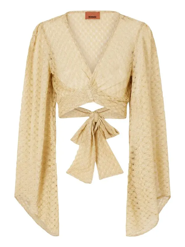 Missoni Cropped Metallic Crochet-knit Wrap Top - Gold