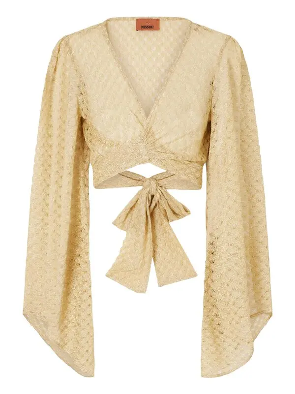 Missoni Cropped Metallic Crochet-knitted Wrap Top - Gold