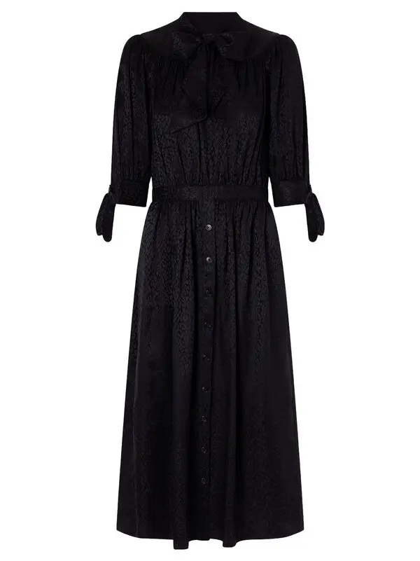 Maison Mayle Leopard Jacquard Silk Midi Dress - Black