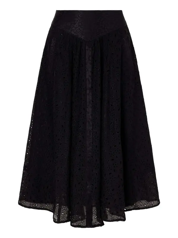 Maison Mayle Djuna Broderie Anglaise Silk Midi Skirt - Black