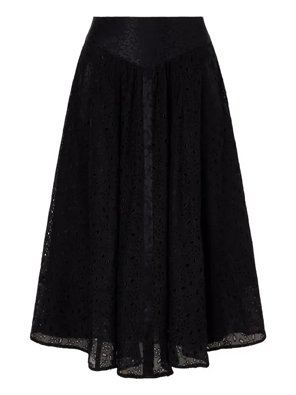 Maison Mayle Djuna Broderie Anglaise Silk Midi Skirt - Black
