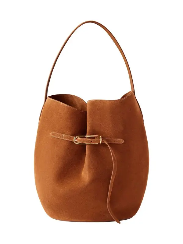 LIFFNER Large Suede Bucket Bag With Belt - Tan
