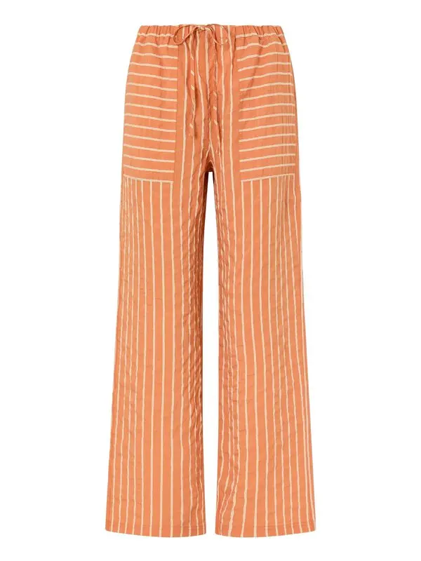 LA LIGNE Striped Crinkled Tencel™-blend Wide-leg Pants - Orange