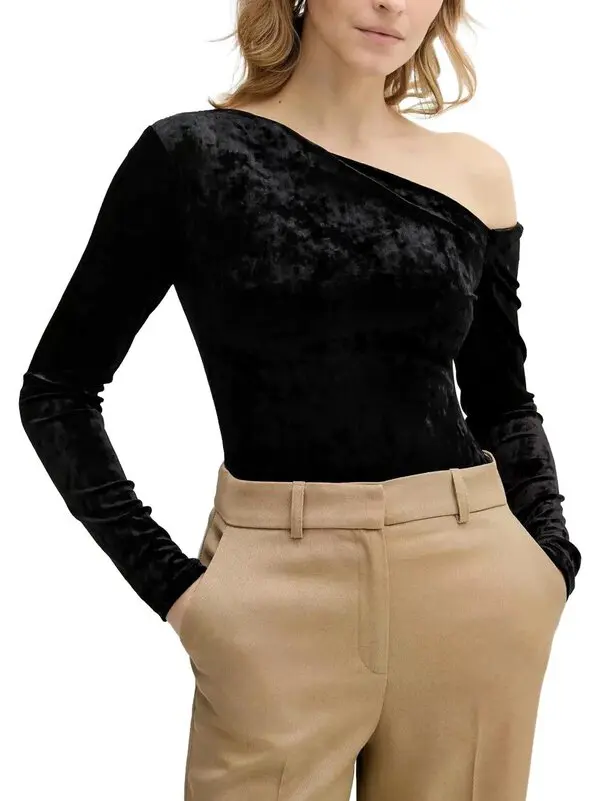 Guess One-shoulder Long-sleeve Bodysuit - Black