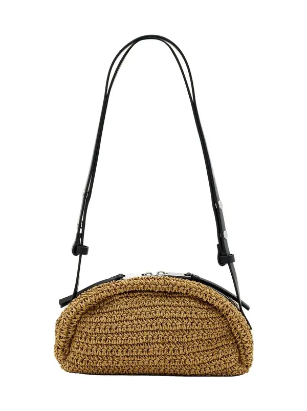 ALLSAINTS Rosalie Arc Raffia Crossbody Bag - Biscuit Brown