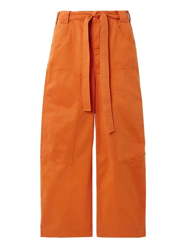 JAMIE HALLER Karate Cropped Belted Cotton-twill Wide-leg Pants - Orange