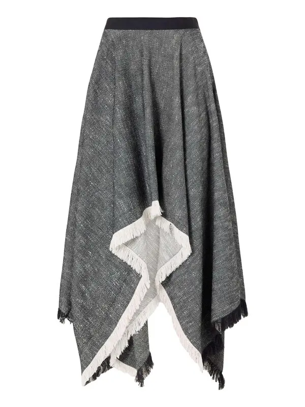KALLMEYER Frayed Asymmetric Tweed Midi Skirt - Gray