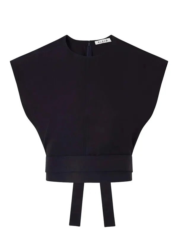 Alaïa Belted Cropped Cotton-gabardine Top - Navy