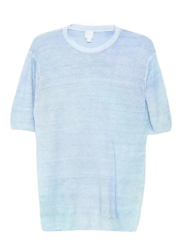 120% Lino Linen Short-sleeved T-shirt - Blue