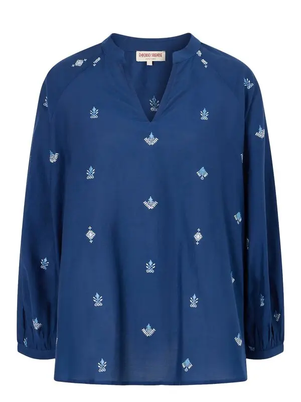 EMPORIO SIRENUSE Ilizia Embroidered Cotton And Silk-blend Blouse - Blue