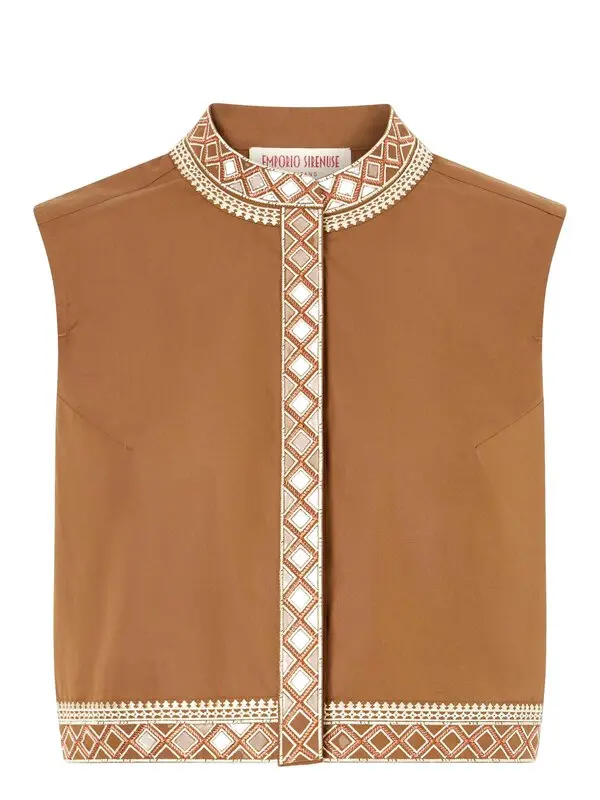 EMPORIO SIRENUSE Andorra Cropped Embroidered Top - Brown