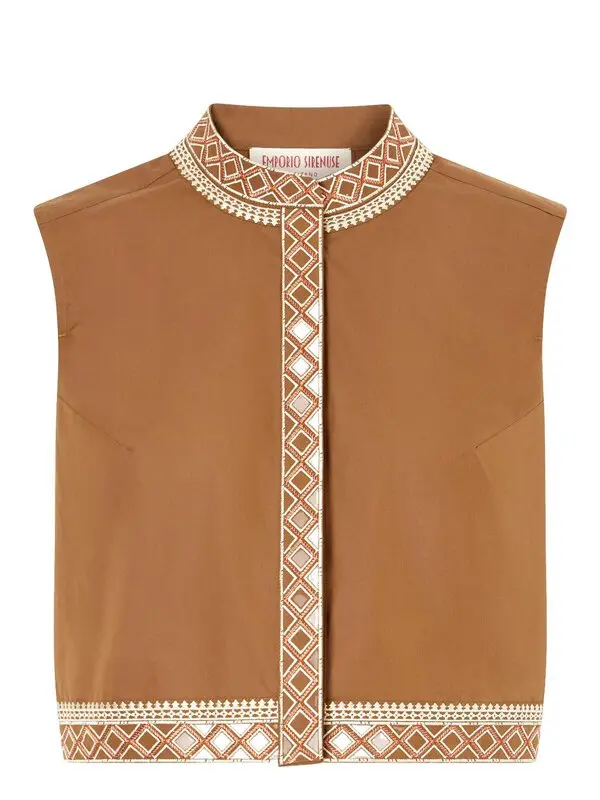 EMPORIO SIRENUSE Andorra Cropped Embroidered Top - Brown