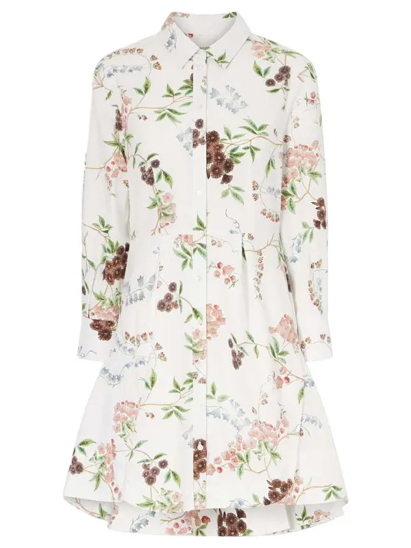 Erdem Pleated Floral-print Cotton-poplin Mini Shirt Dress - White