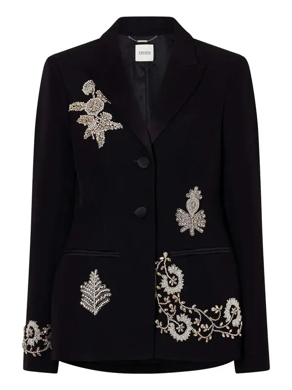 Erdem Embellished Grain De Poudre Wool Blazer - Black