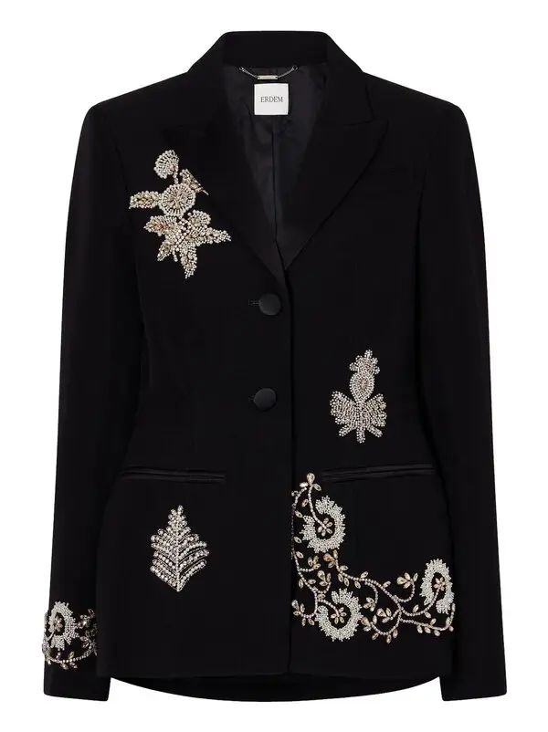 Erdem Embellished Grain De Poudre Wool Blazer - Black