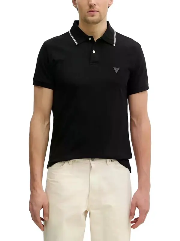 Guess Striped Collar Polo Shirt - Black
