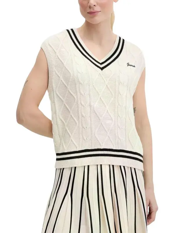 Guess Striped V-neck Vest - Neutrals