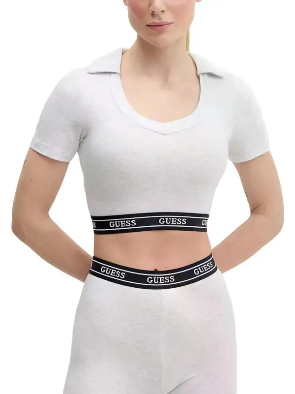 Guess Collared Crop Top - White