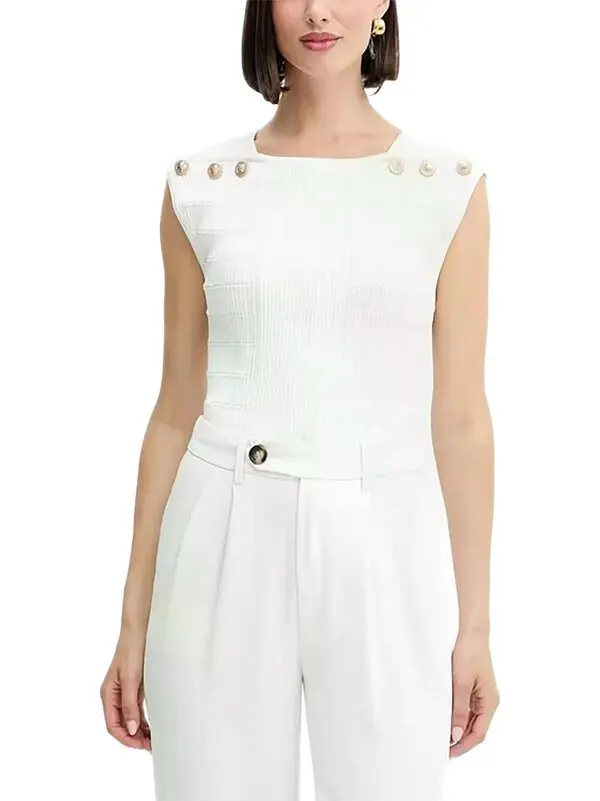 Guess Button Textured Knit Top - White