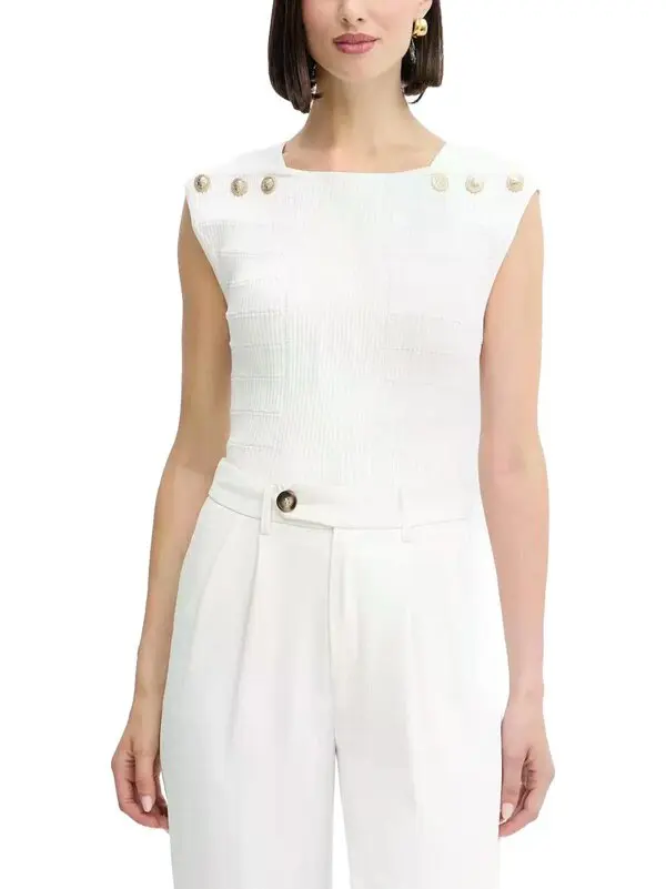 Guess Button Textured Knit Top - White