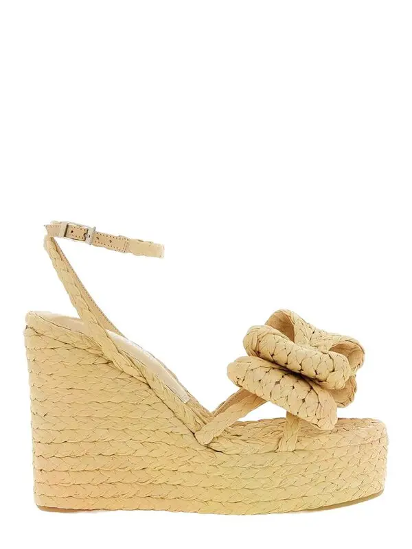 Mach & Mach Cadeau Bow Raffia Sandals - Neutrals