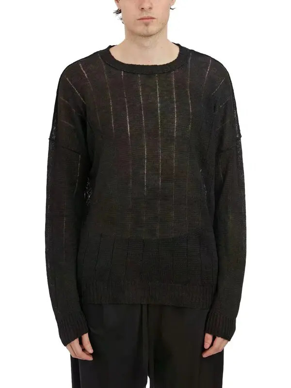 Isabel Benenato Crew-neck Linen Sweater - Black