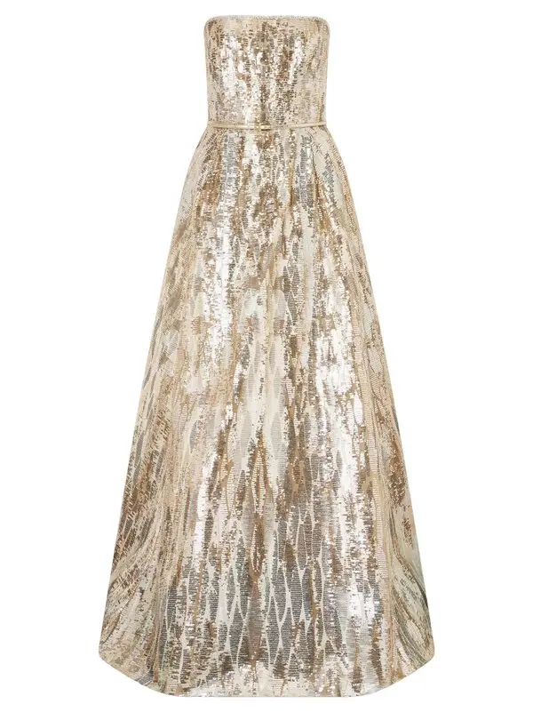 Elie Saab Strapless Sequin-embellished Tulle Gown - Metallic