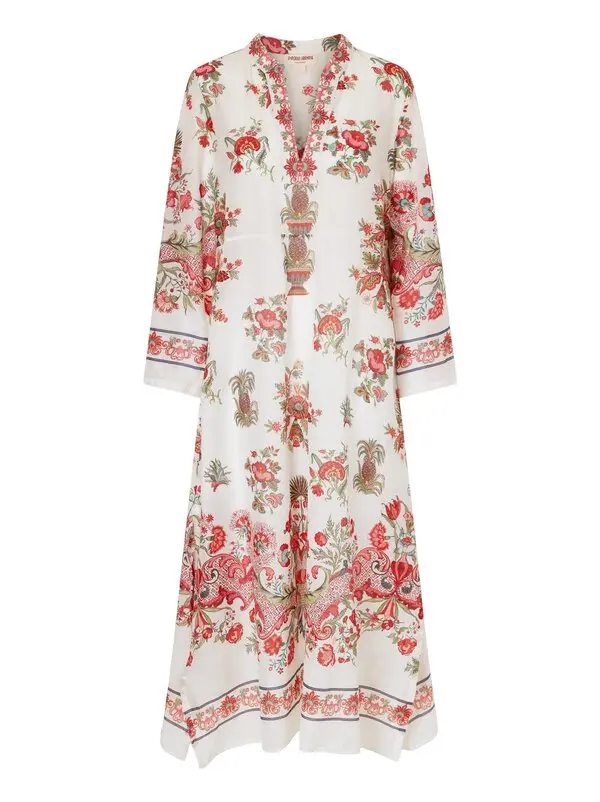 EMPORIO SIRENUSE Giada Floral-print Cotton-voile Kaftan - Red