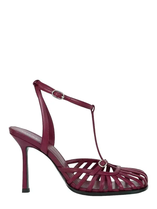 POTAMY T-strap Caged Leather Pumps - Pink