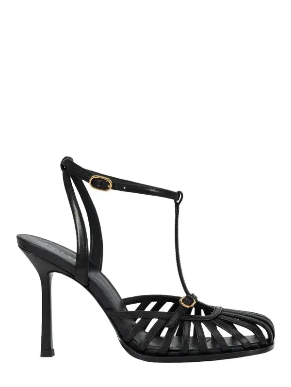 POTAMY T-strap Caged Leather Sandals - Black