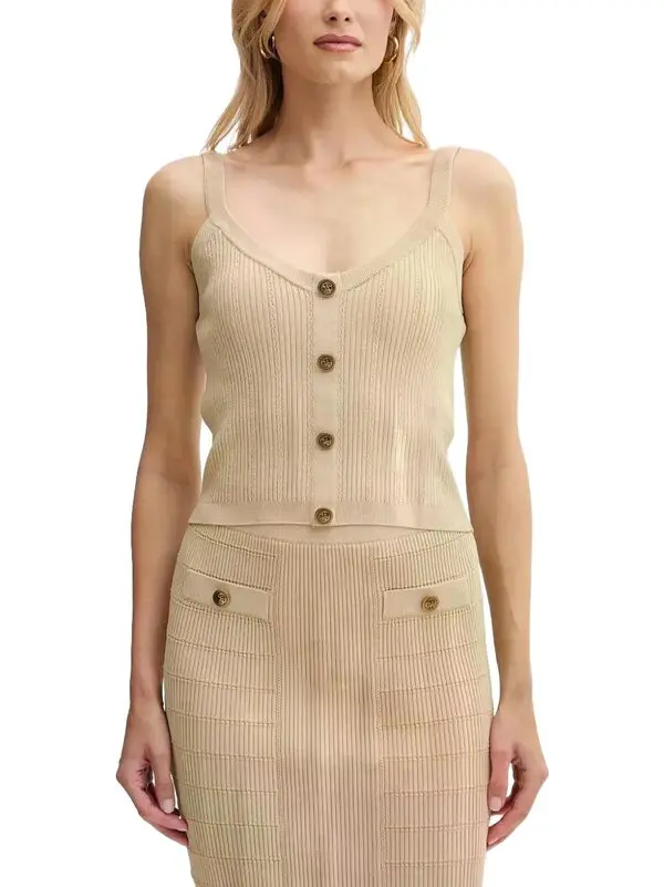 Guess Emmie Button Ribbed Top - Neutrals