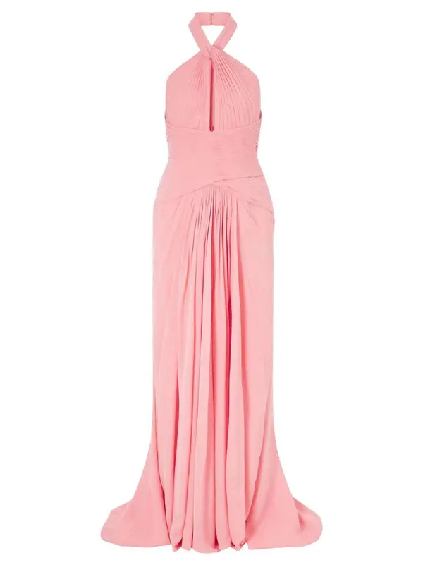 Elie Saab Pleated Silk-georgette Halterneck Gown - Pink