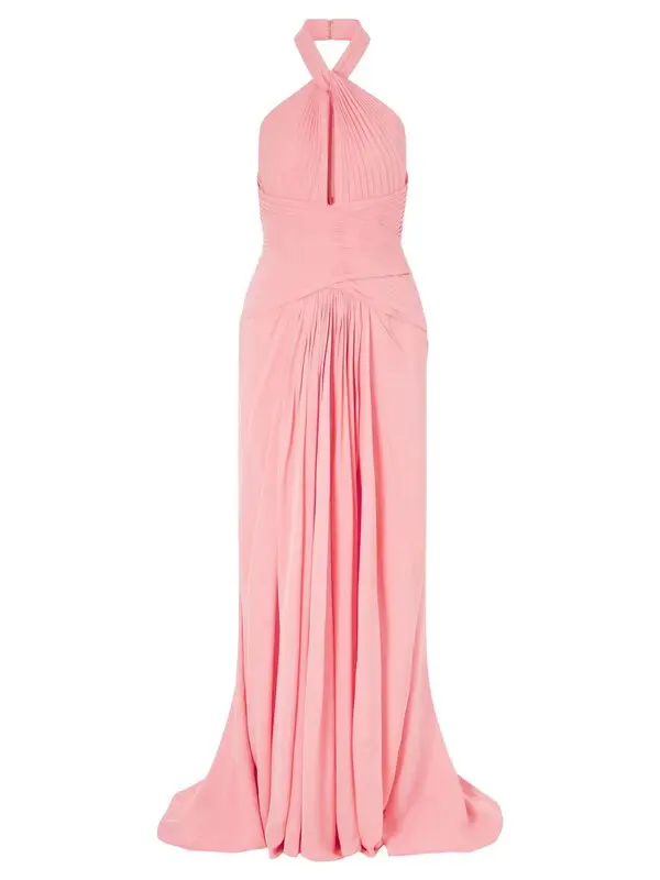 Elie Saab Pleated Silk-georgette Halterneck Gown - Pink
